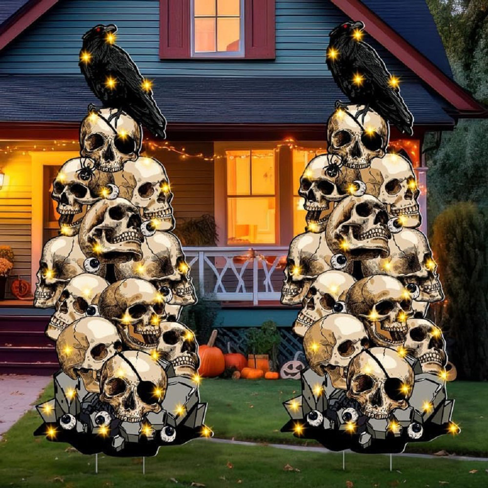 The Holiday Aisle® 39" Halloween Decorations Outdoor Yard Signs With Stakes, 2Pcs Large 3-Tiered ...